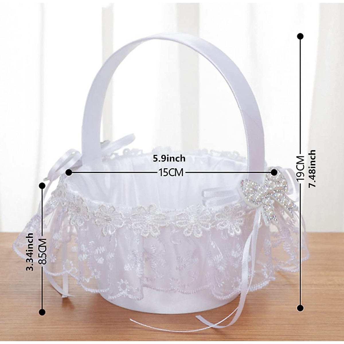 White Wedding Flower Basket Wedding Party Romantic Decoration Bridal Flower Basket Bridesmaid Children Portable Flower Basket(E)