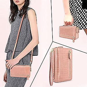 Harryshell Compatible with Samsung Galaxy S21 Ultra 5G (6.8") Case Wallet Multi Zipper Detachable Magnetic Cover Card Slots Holder Money Pocket Mirror Crossbody Strap (Crocodile Rose Gold)