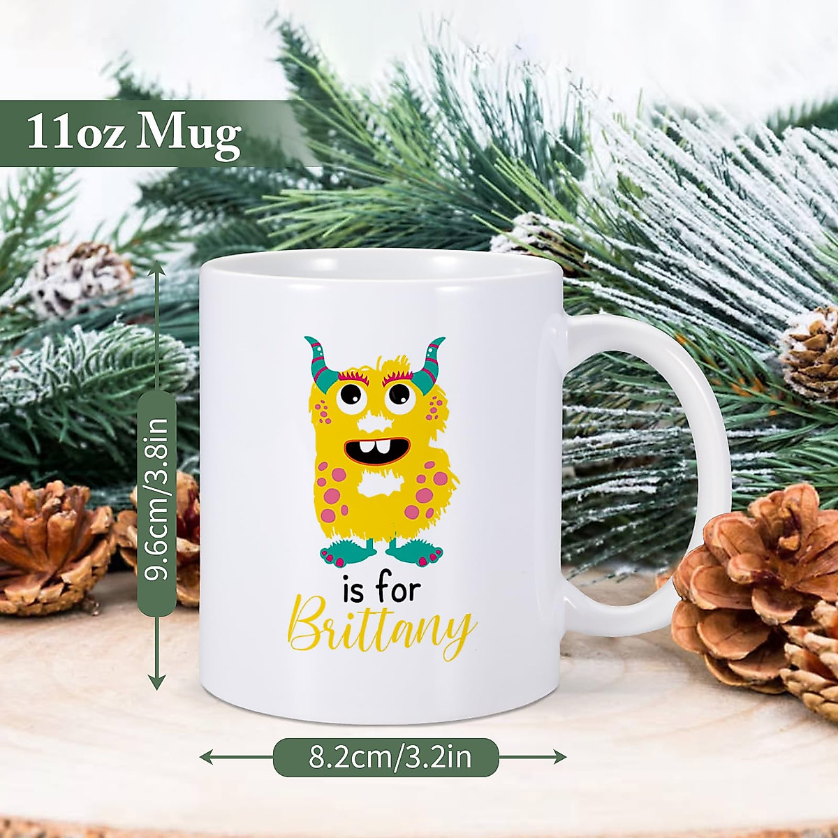 Personalized Monster Alphabets Coffee Mug with Name Kids Hot Chocolate Cocoa Mug Cute Ceramic Tea Cup 11 oz Funny Christmas Holiday Gifts for Kids Boys Girls Kiddos Friends Christmas Eve Box Filler
