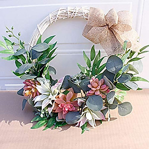 SYLOTS Artificial Succulent Wreath Door with Knotted Bow, Lrnn Fake Leaves Wreath Succulent Plants Hanging Wall Window Party Decoration for The Front Door, Home Decor in Summer and Fall, Weddings