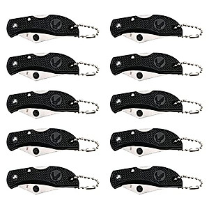 Keychain Knife - Surgical Stainless Steel Half-Serrated 1 7/8" Blade for Cutting Cord or Twine - Light Plastic Handle - 2 1/2" Folded, 4 1/4" Open - Set of 10