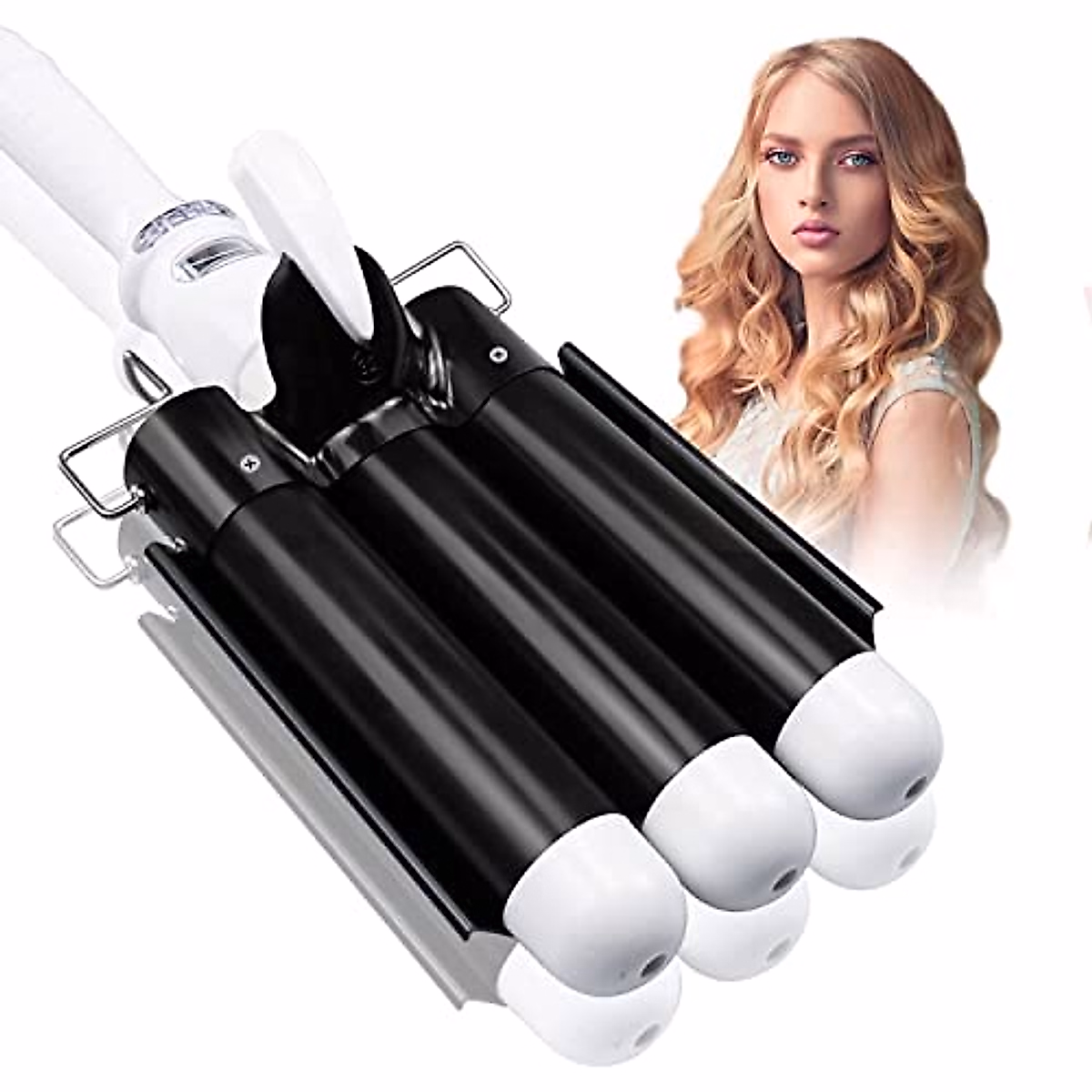 1.25 inch 3 Barrel Curling Iron Wand, 32mm Three Barrel Hair Waver with LCD Temp Display, 1 1/4 inch Triple Barrel Hair Crimper Heats Up Quickly (Black)
