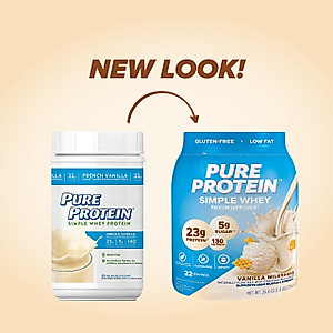 Pure Protein Powder, Natural Whey, High Protein, Low Sugar, Gluten Free, French Vanilla, 1.6 lbs