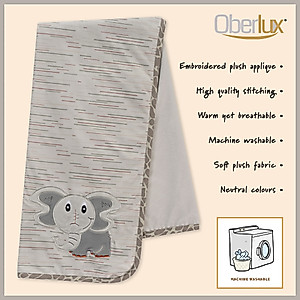 Super Soft Minky Baby Blanket - Embroidered Elephant Design, Jungle Safari Theme, 30x40 Inches, Gender-Neutral Baby Blanket for Boys & Girls.