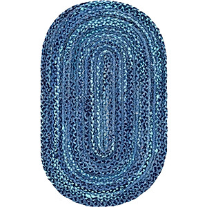 Unique Loom Braided Chindi Collection Area Rug - Layer (3' 3" x 5' 1" Oval, Blue/ Navy Blue)