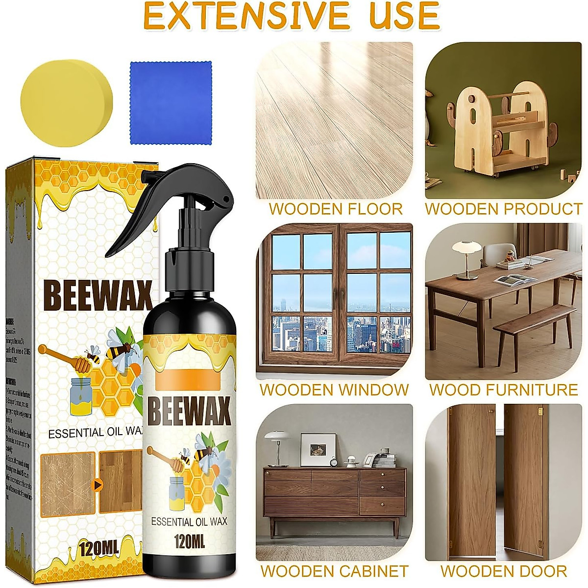 Natural Beeswax Spray,Beeswax Spray Cleaner,The Original Beeswax Spray Furniture Polish And,Beeswax Polish Spray Used to care for living rooms,kitchens,wood furniture floors (2PCS)