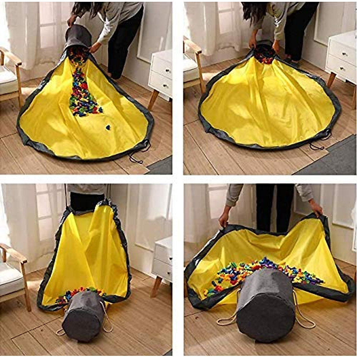 Toy Storage Basket and Play Mat Quick Storage Bag Collapsible Durable Basket- Prize Box, Reward Box, Treasure Chest for Baby/Kids/Toddlers In Toy Room, Classroom(gray)