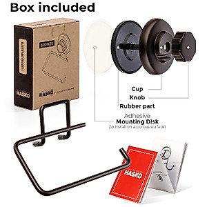 HASKO accessories - Powerful Vacuum Suction Cup Toilet Paper Holder – Wall Mount No Drilling Bathroom Stainless Steel Tissue Roll Dispenser – Adhesive 3M Stick Disc Included (Bronze)