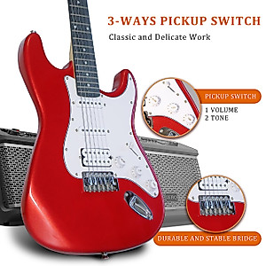 LUCKWBQ 39in Full Size Electric Guitar Beginners Kit,Electric Guitar Starter Kit，Red w/Aceesccories, Bag, Picks, Strap, 6 Strings, Tremolo Arm - Guitarra Electrica for Starters, Adults, Kids, Travel