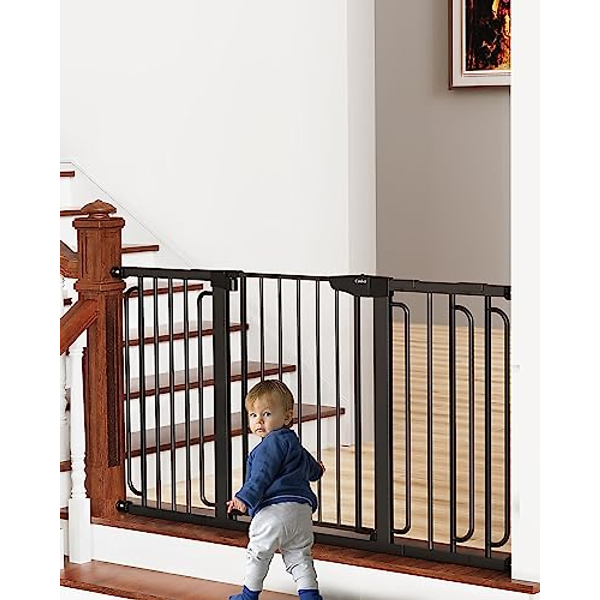 Mom's Choice Awards Winner-Cumbor 29.7-57" Baby Gate for Stairs, Extra Wide Dog Gate for Doorways, Pressure Mounted Walk Through Safety Child Gate for Kids Toddler, Tall Pet Puppy Fence Gate, Black