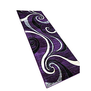 Contempo Modern Purple Grey Black Gray Contemporary Runner (400,000 Point) Area Rug Swirl Design #344 (2 Feet X 7 Feet 3 Inch )