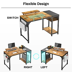 DESIGNA 55 Inch Home Office Computer Desk with Monitor Stand Storage Shelves, Study Writing Moder PC Computer Gaming Desk Large Workstation with 2 Hooks & Storage Bag, Reclaimed Wood/Black