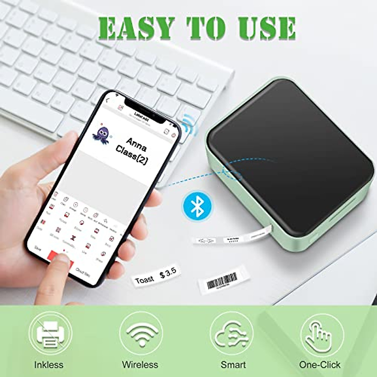 Vasttron Label Maker Machine Thermal Bluetooth Label Printer with Tape Inkless Rechargeable Mini Labeler Small Handheld Sticker Maker with Multiple Templates for Office Home Storage Organizing