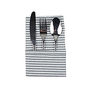 INFEI Plain Striped Cotton Linen Blended Dinner Cloth Napkins - Set of 12 (40 x 30 cm) - for Events & Home Use (Ocean)