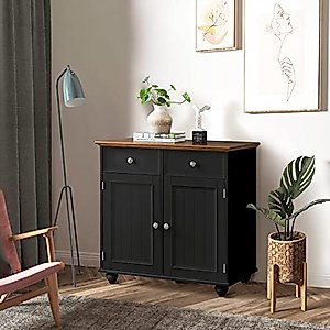 Knocbel Accent 2-Drawer Storage Cabinet with Double Doors, Buffet Sideboard Cupboard Coffee Bar Cabinet Entryway Hallway Foyer Table with Legs, 32" W x 18" D x 31" H (Black)