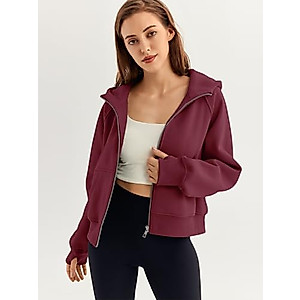 AUTOMET Womens Oversized Sweatshirts Zip Up Cropped Hoodies Fleece Jackets Full Zip Pullover Sweater 2024 Fall Fashion Outfits Trendy Winter Clothes Winered