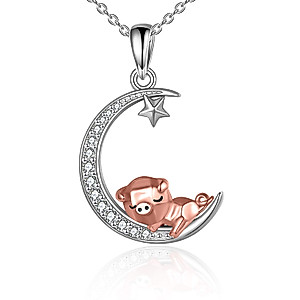 ONEFINITY Pig Necklace for Women Sterling Silver Origami Lovely Pig Pendant Pig Gifts For Pig Lovers Christmas Jewelry Gifts