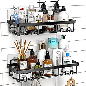 Amorettise 12 Pack Shower Caddy, Shower Shelves - 6 Pack Adhesive Bathroom Shower Shelf No Drilling with 6 Soap Holders, Stainless Shower Rack Bathroom Organizer for Storage Decor (Black)