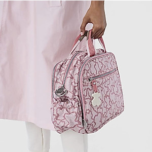 TOUS Pink Waterproof Vinyl Combined with Calfskin Leather Baby Bag for Women, 40x25x20 cm, Kaos New Colores Collection