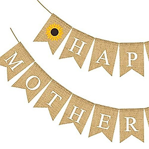 Mother's Day Burlap Banner Sunflower Happy Mother's Dat Banner Garland Rustic Party Decorations Mother's Day Gifts from Daughter and Son (Mother's Day)