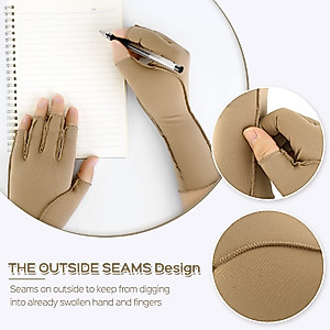 Janmercy 3 Pairs Arthritis Compression Gloves Outside Seams Fingerless Compression Gloves for Women Men Carpal Tunnel Swelling (Nude, Normal)