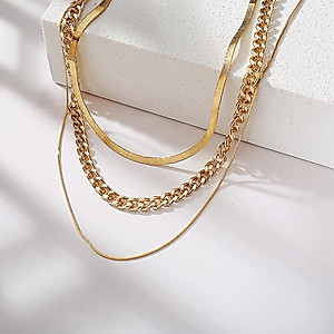 Tayel Fashion Layered Snake Chain Choker Necklaces Gold Thick Chunky Hexagon Circle Necklace Jewelry Adjustable for Women and Girls