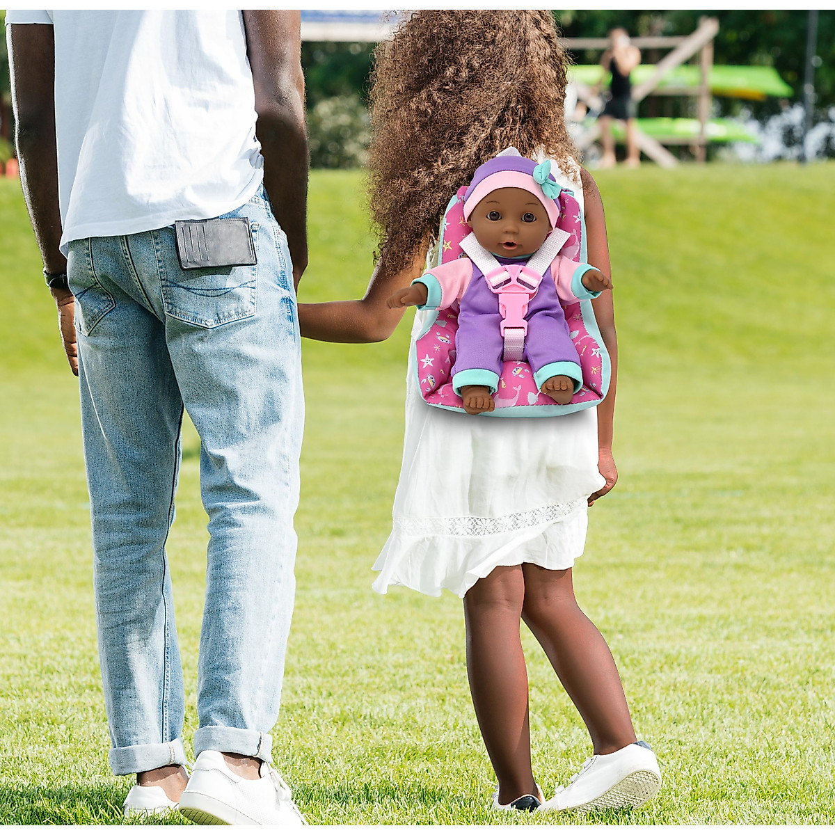 Dolls To Play Baby Doll Car Seat with Toy Accessories, Includes 10 Inch Soft Body Baby Doll, Booster Seat Carrier, Rattle Toy, Bib and Bottle, A Travel Gift Set for Toddlers Infants Girls and Boys