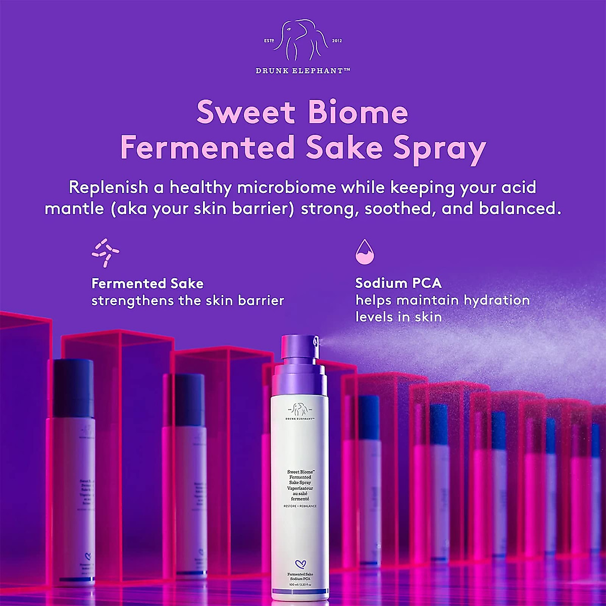 Drunk Elephant Sweet Biome Fermented Sake Spray. Nutrient-Dense Face Spray to Restore and Replenish the Skin’s Barrier. (3.33 oz)