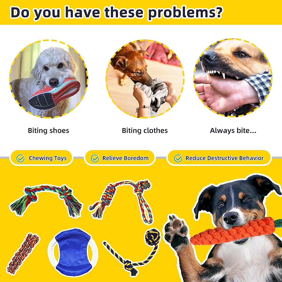 RIGHTPARTS Dog Rope Toys for Small & Medium Large Breed Dogs,Dog Chew Toys for Aggressive Chewers, Cotton Dog Teeth Cleaning Toys, Tug of War Dog Training