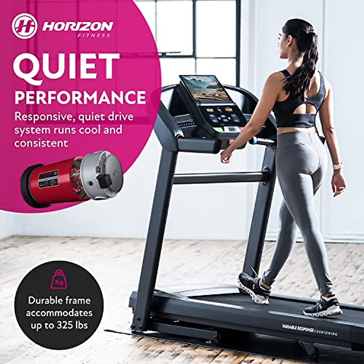 Horizon Fitness T202 Foldable Treadmill Running Machine with Incline, Fitness & Cardio, Lightweight Folding Treadmill with Bluetooth Speakers, EasyDial Controls, Tablet Holder, 325lb Capacity