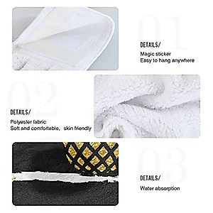 Yellow Gold Golden Glitter Pineapple On White Black Stripes 2 Pcs Hanging Kitchen Hand Towels, Hanging Tie Towels with Hook & Loop Dishcloths Sets, Decorative Absorbent Tea Bar Bath Hand Towel