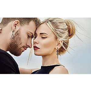 EFORPAD 5Pcs Clip On Earrings Non Piercing Fake Earrings Hoop Dangle Earrings for Men Women Stainless Steel Dangle Hoop Earrings Long Chain Pendant Earrings (Black)