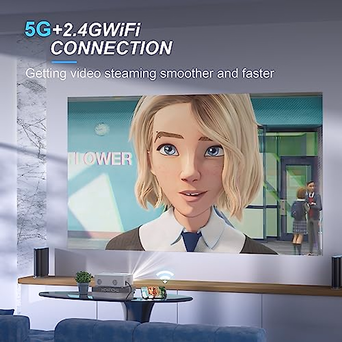 Native 1080P Projector with 5G WiFi and Bluetooth 5.2, EAZVUE Mini Projector 400 ANSI Lumen, Portable Projector Compatible with TV Stick/Phone/PC/DVD/HDMI/AV/USB/SD, Outdoor Movie Projector