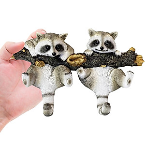 AMAJY Whimsical Raccoon Wall Hooks - Rustic Resin Log Cabin Hanger for Coats, Hats, Backpacks, Keys, Towels, and More - Functional Wall-Mount Storage for Entryways, Bedrooms, Bathrooms, or Kitchens
