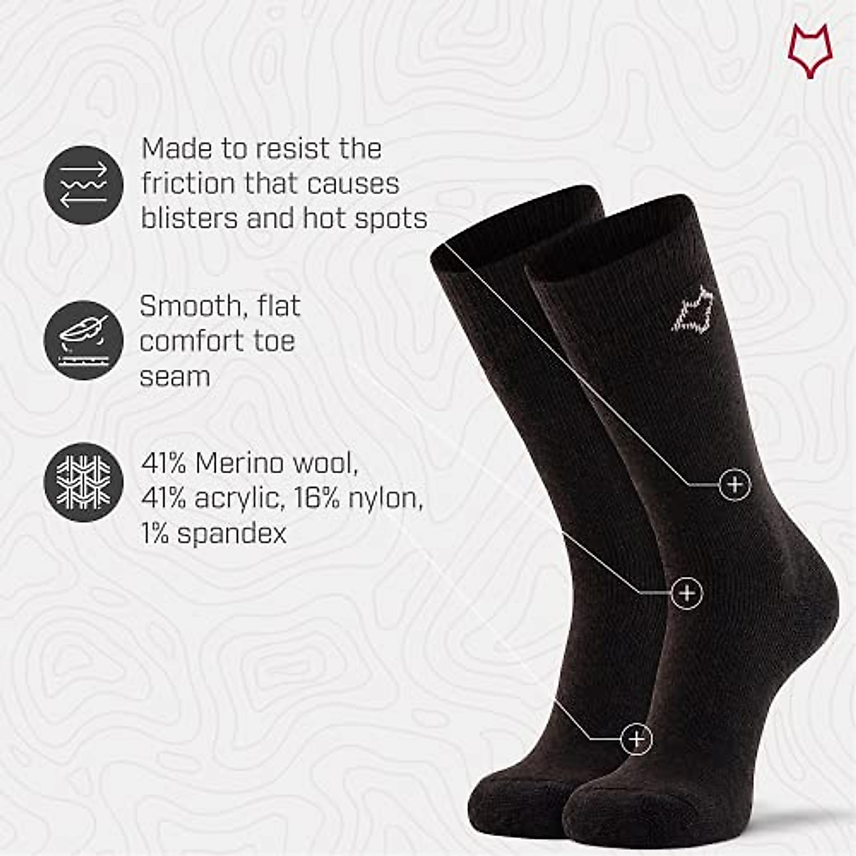 Fox River Wick Dry Tramper Medium-Weight Outdoor Crew Socks, Black, Large