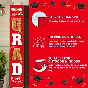 Graduation Party Decoration 2023 73PCS 32" Red Gold Graduation Party Supplies Congrats Grad Banner Porch Sign Swirls Confetti Balloon Foil Fringe Curtains Backdrop Photo Booth Props Class of 2023