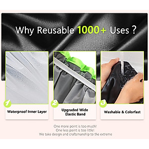 mikimini Extra Large Black Shower Cap for Women and Men Thick Long Hair Braids, Reusable Waterproof Double Layers XL Bathing Hair Caps with Vibrant Green Edge (Black)