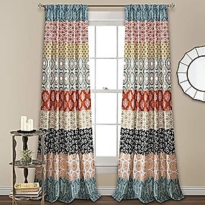 Lush Decor Bohemian Stripe Window Curtain Colorful Bold Design Panel Pair, 52"W x 95"L, Turquoise & Orange