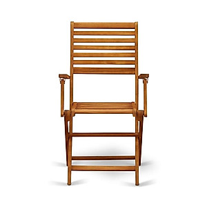 East West Furniture BBSCANA Beasley Folding Patio Dining Chairs With Arm Rest - Acacia Wood, Set of 2, Natural Oil