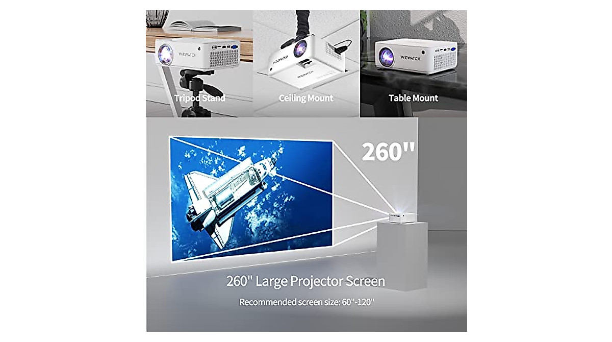 WEWATCH Portable 1080P Projector with Tripod for Home & Outdoors