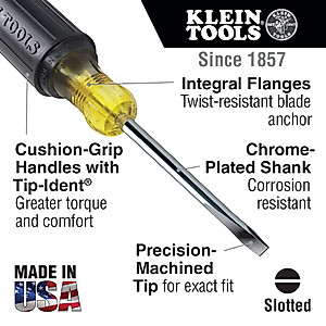 Klein Tools 85742 Screwdriver Set, Made in USA, 3/16 Cabinet and #2 Phillips Precision Machined Tips, Cushion-Grip Handles, Round Shank, 2-Piece