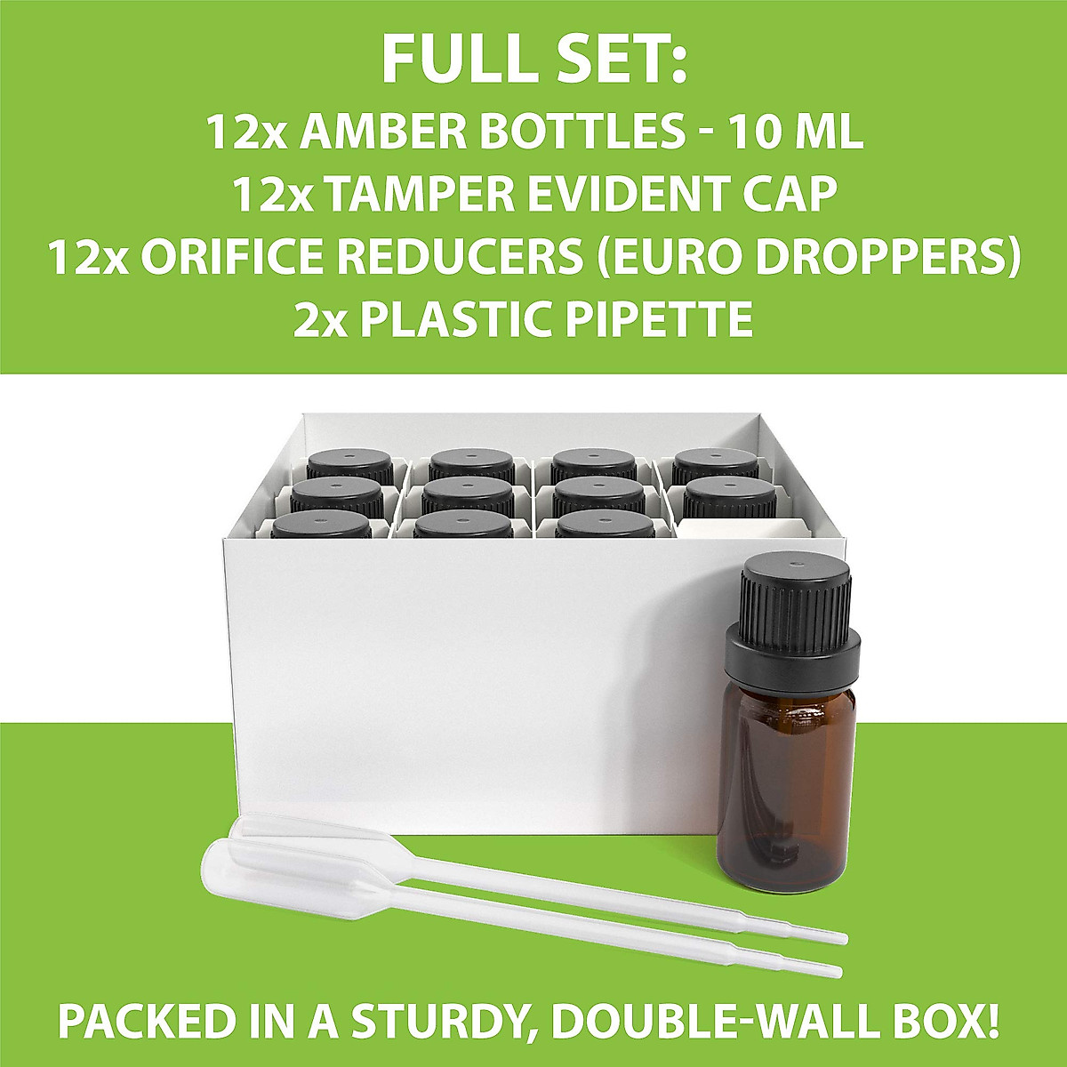 Glass Bottles for Essential Oils - Refillable Empty Amber Bottle with Orifice Reducer Dropper and Cap - DIY Supplies Tool & Accessories Perfume Aromatherapy - Carrier Oil Kit, 12 Count (Pack of 1)