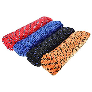 RealPlus 4 Pack Diamond Braid Polypropylene Rope, 3/8 Inch x 400 Feet All Purpose Poly Rope High Strength and Weather Resistant, Good for Tie Pull Swing Climb and Knot (Red/Black/Blue/Orange)