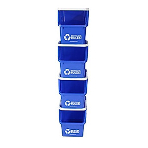 Recycling Rules 6 Gallon Stackable Recycling Bin Container in Blue, Eco-Friendly BPA-Free Handy Recycler with Handle, 4-Pack