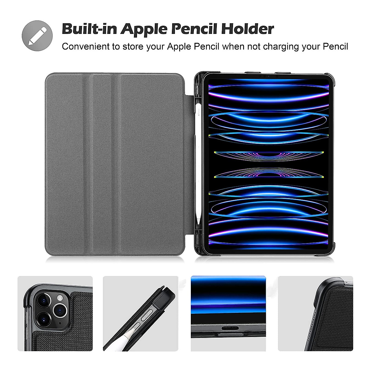 ProCase iPad Pro 11 Inch Case 2022 2021 2020 2018, Slim Stand Protective Folio Case Smart Cover for iPad Pro 11" 4th 3rd 2nd 1st Gen - Black