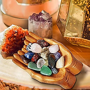 Montex Crystal Display Crarved Hand Shaped Crystal Holder, Crystal Shelf Wooden Key Bowl