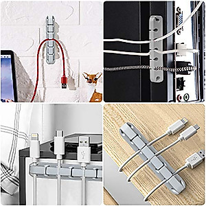 3 Pack Cable Holder Clips, Cable Management Cord Organizer USB Charging Clips Silicone Self Adhesive Wire Holders for Desktop USB Charging Cable Power Cord Mouse Cable Wire PC Office Home (Grey)