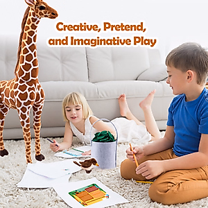 BRINJOY Giant Giraffe Stuffed Animal Set, 47 Inch Large Plush Giraffe Toy with Bird&Basket&Leaves&Card, Big Lifelike Standing Giraffe for Girls Boys