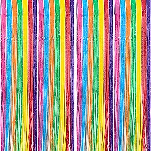 4Pack Rainbow Color Foil Fringe Curtain Metallic Tinsel Door Curtains Photo Booth Backdrop for Birthday Graduation Wedding Baby Shower Bridal Shower Christmas Party Decoration