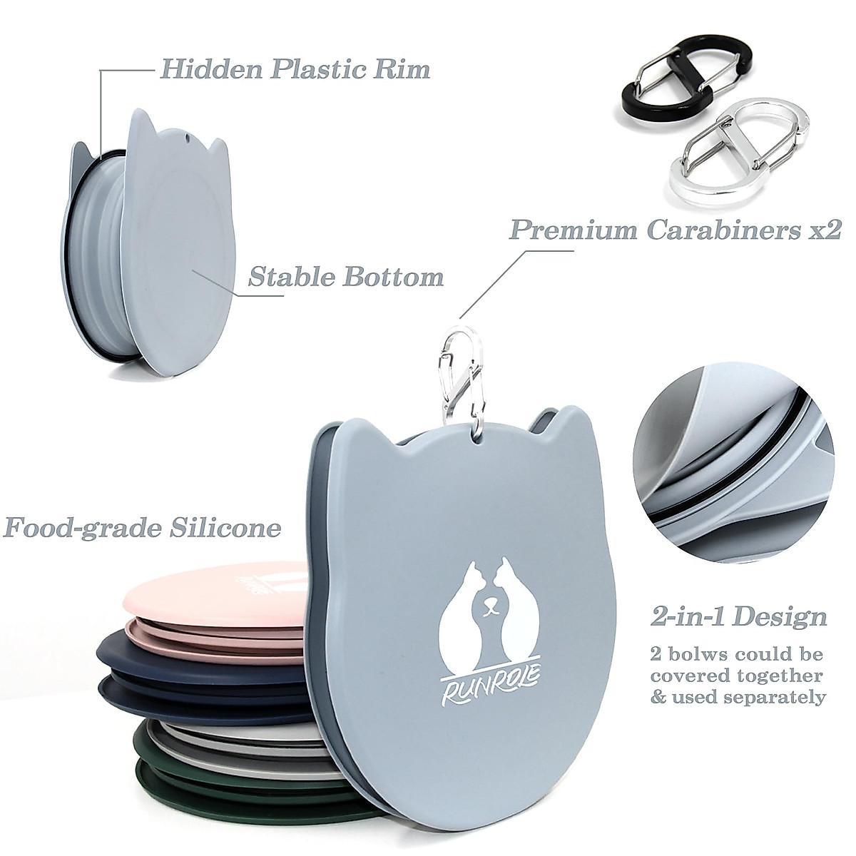 RUNROLE 2-in-1 Collapsible Silicone Dog Travel Bowls Detachable Pet Food and Water Bowl Set Portable Dog Bowls Pop Up Cat Feeding Watering Dishes，20OZ+27OZ (Slate Blue)